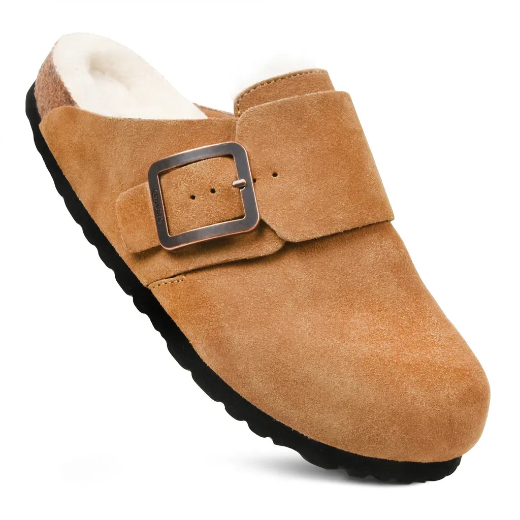 Genuine Leather Fur Lined Clogs with Arch Support – Aerothotic
