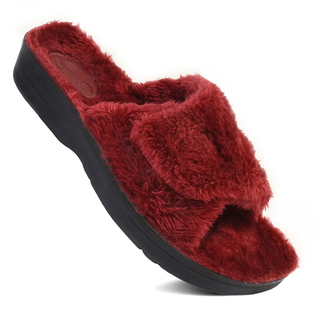 Gemma Women's Slippers | Plush Faux Fur & Velcro Fit – Aerothotic